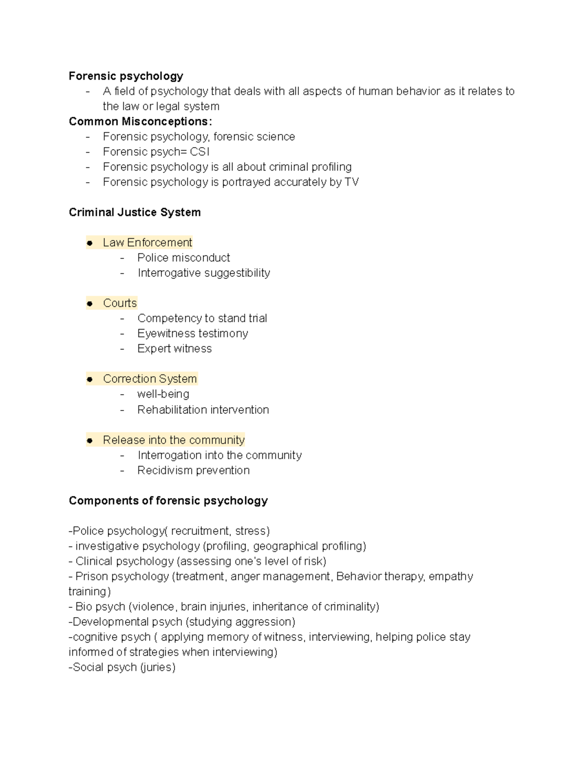 Forensic Psychology Notes (PSY 301): Key Concepts and Misconceptions ...