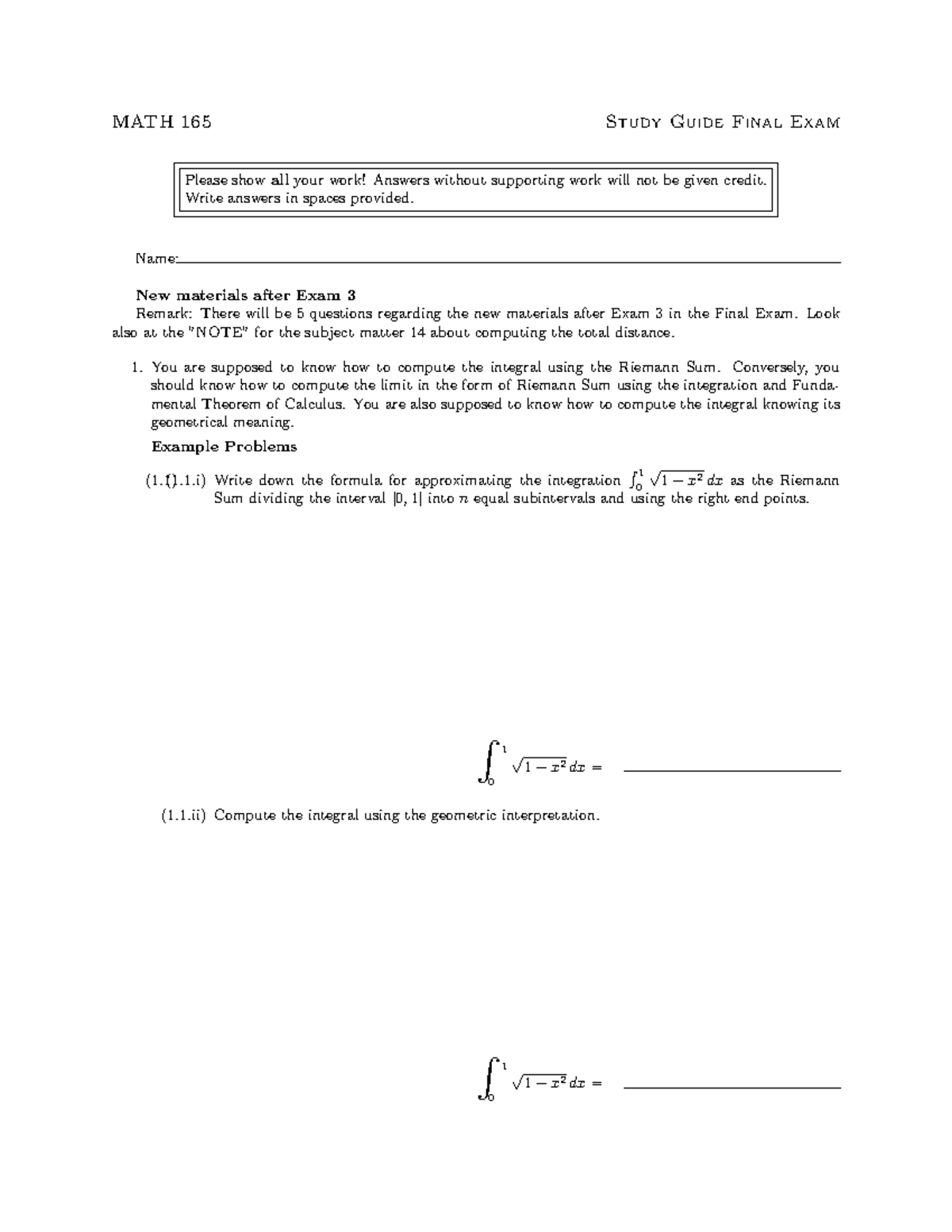 FA25 MA165 Final Exam Study Guide: Key Concepts & Problems - Studocu