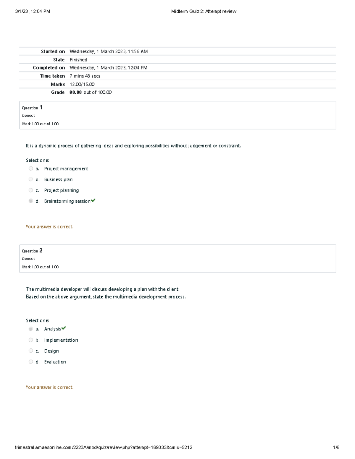 Midterm Quiz 2 Review - Performance Summary and Insights - Studocu