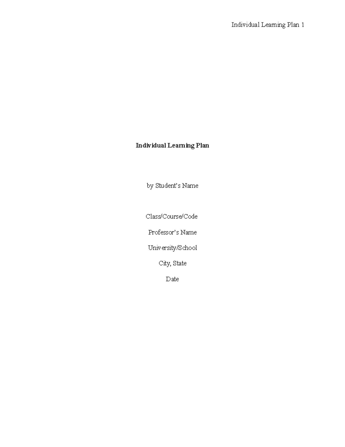 ILP - individual learning plan - Individual Learning Plan by Student’s ...