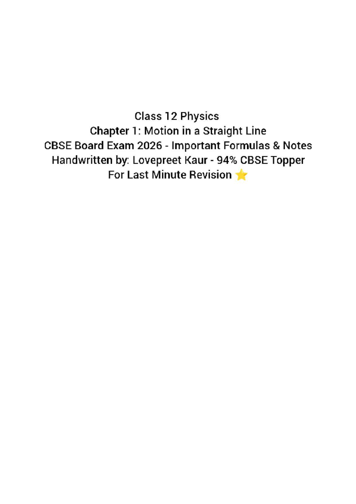 Class 12 Physics Chapter 1: Motion in a Straight Line Important ...