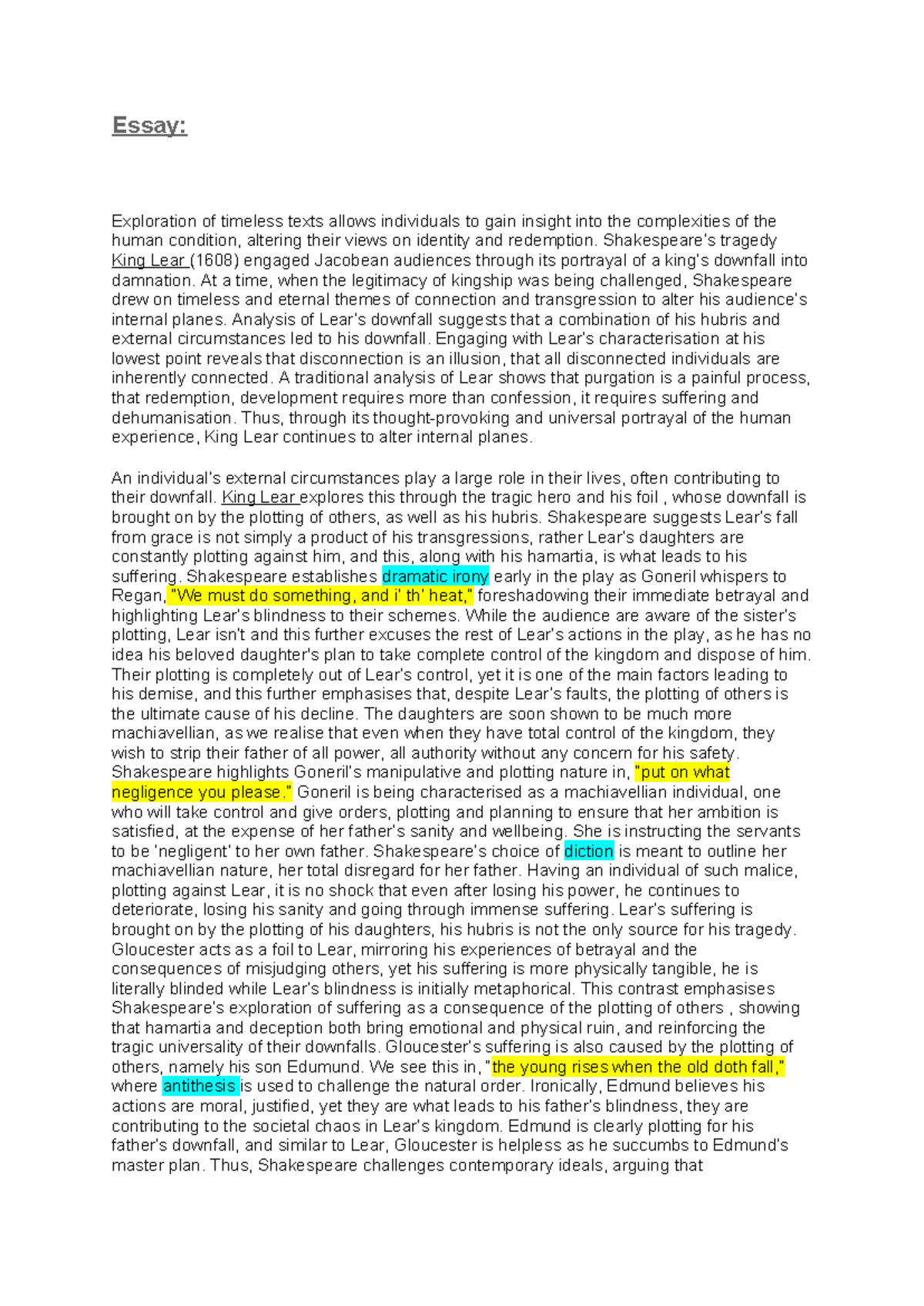 ENG 201: Essay on Shakespeare's King Lear - Exploring Identity ...