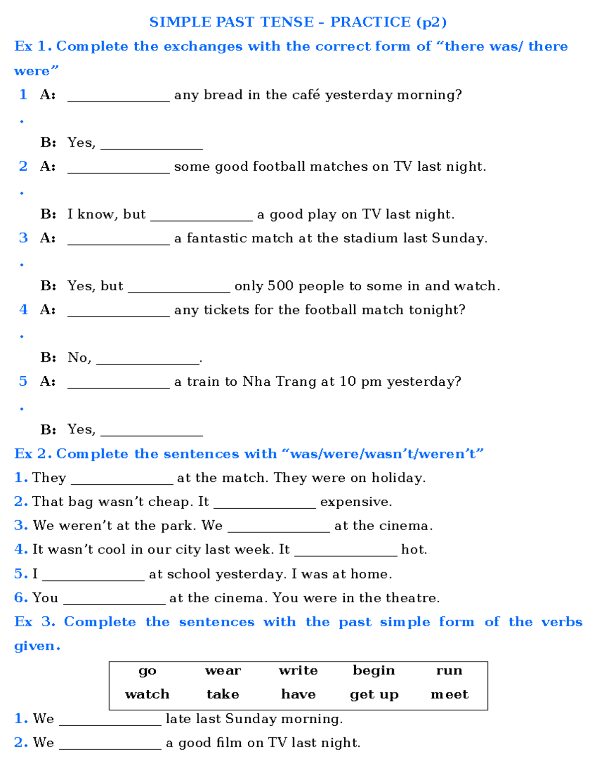 SIMPLE PAST TENSE PRACTICE (p2) - Exercises and Answers - Studocu