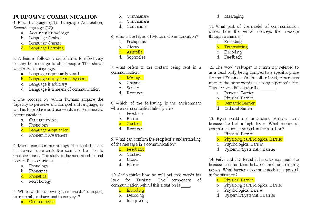 Purposive Communication Final Exam Reviewer: Key Concepts & Topics - Studocu