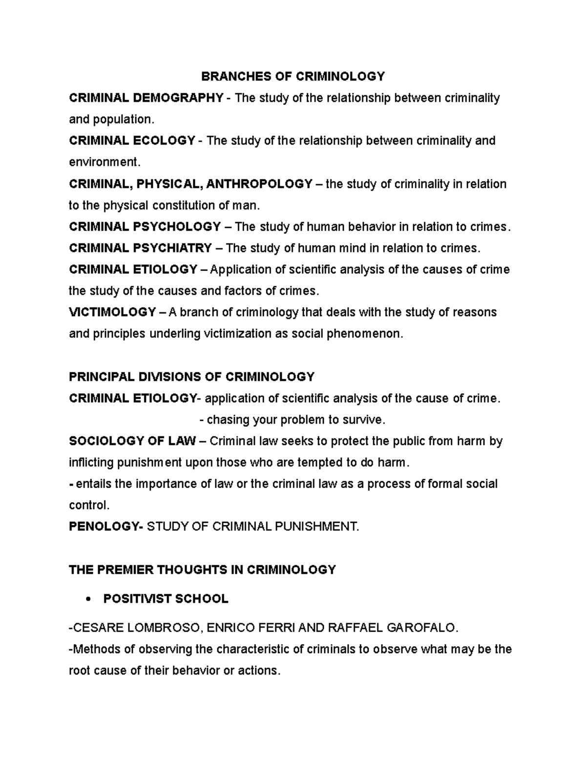 Branches of Criminology: A Comprehensive Overview - Studocu