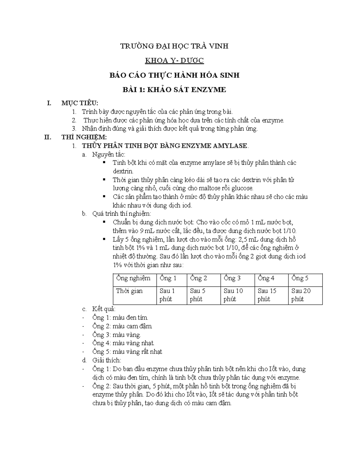 BÁO CÁO THỰC HÀNH HÓA SINH BÀI 1: KHẢO SÁT VÀ ẢNH HƯỞNG CỦA ENZYME ...