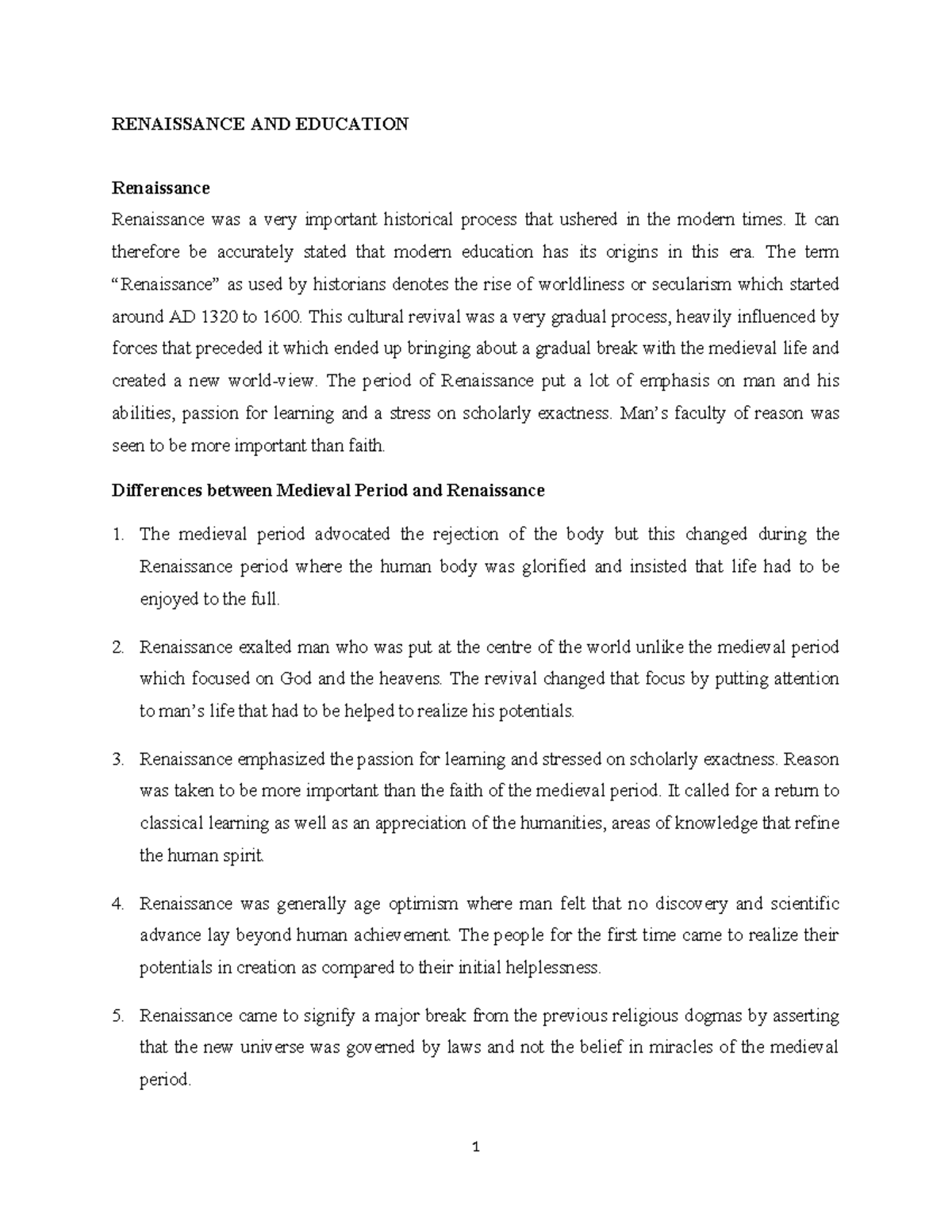 Renaissance Education: Historical Insights and Humanism (HIST 101 ...