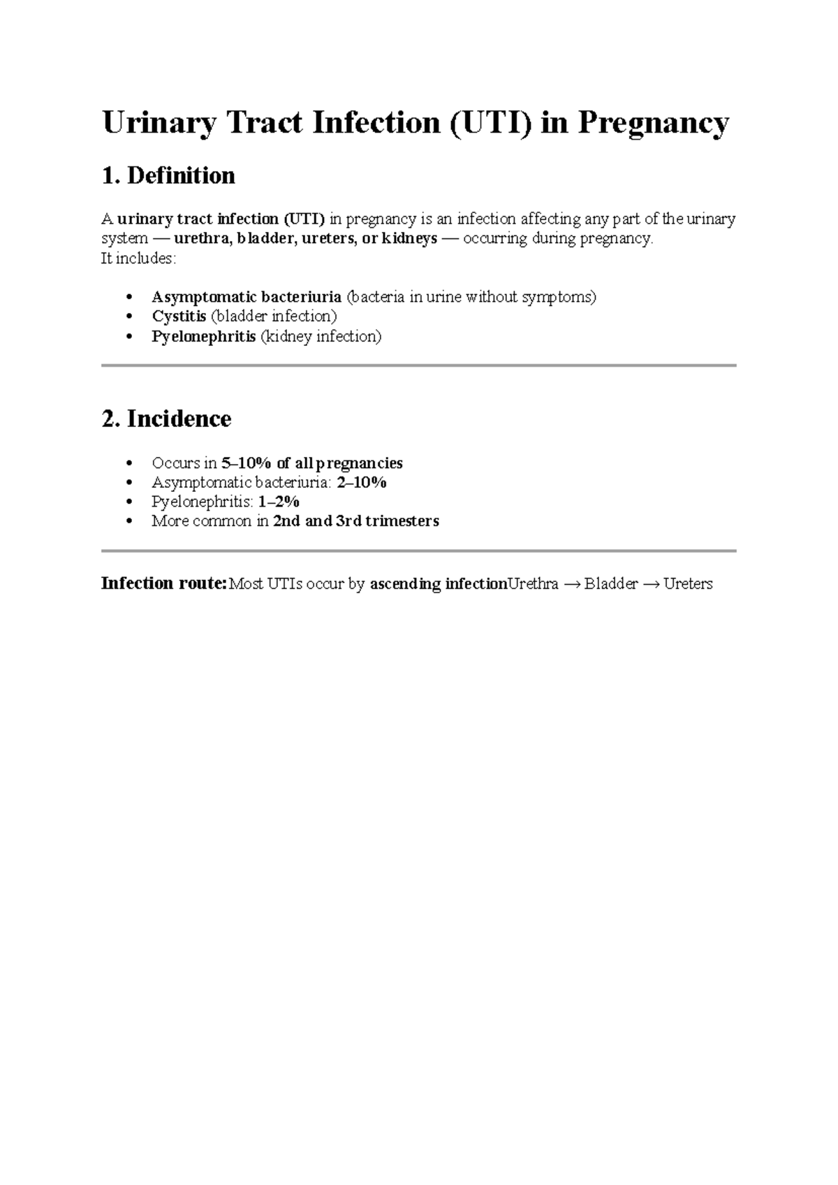 Urinary Tract Infection (UTI) in Pregnancy: Overview & Management - Studocu