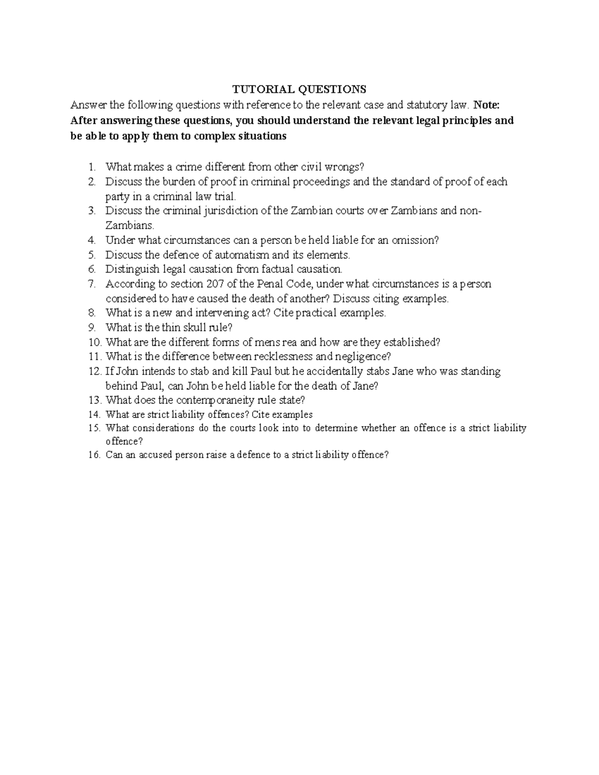 Law 101: Essential Concepts and Principles - Tutorial One - Studocu