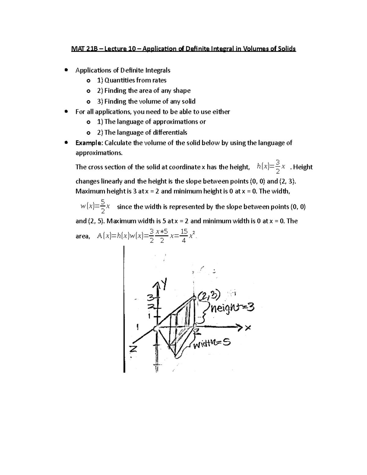MAT 21B – Lecture 10 – Application of Definite Integral in Volumes of ...