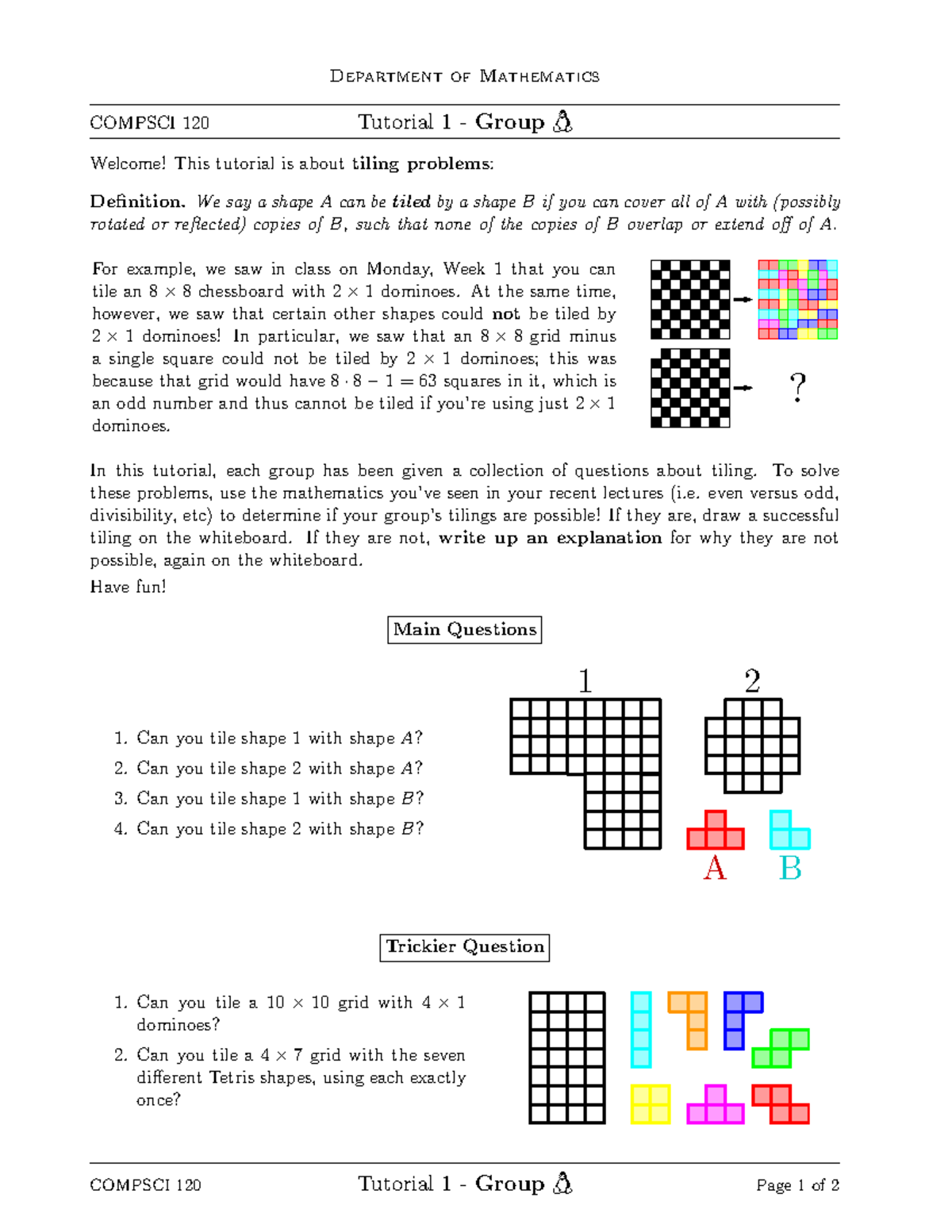Compsci 120 tutorial 1 version 3 - Department of Mathematics COMPSCI ...