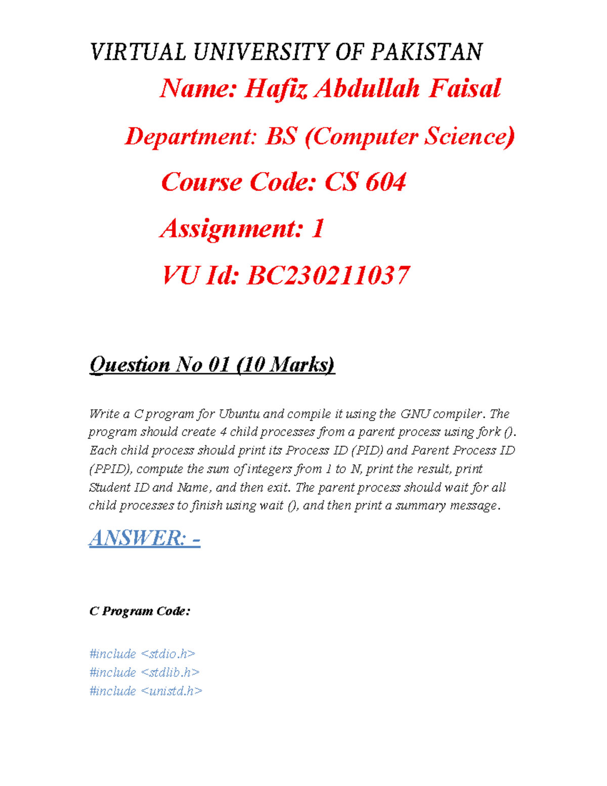 Fall 2025 CS604 Assignment 1: C Program & Task Manager Analysis - Studocu