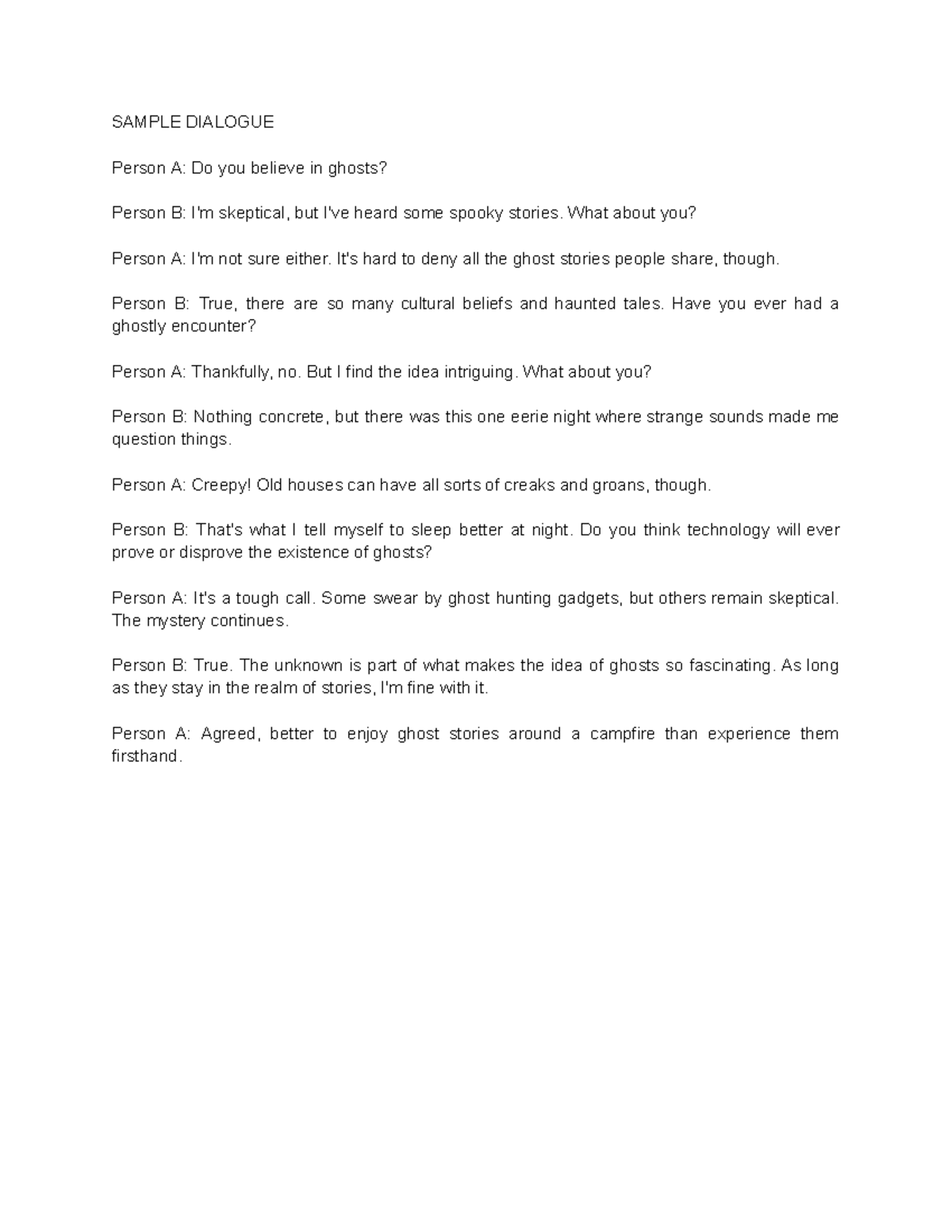 Dialogues-ghost - This is a sample dialogue about ghost beliefs ...