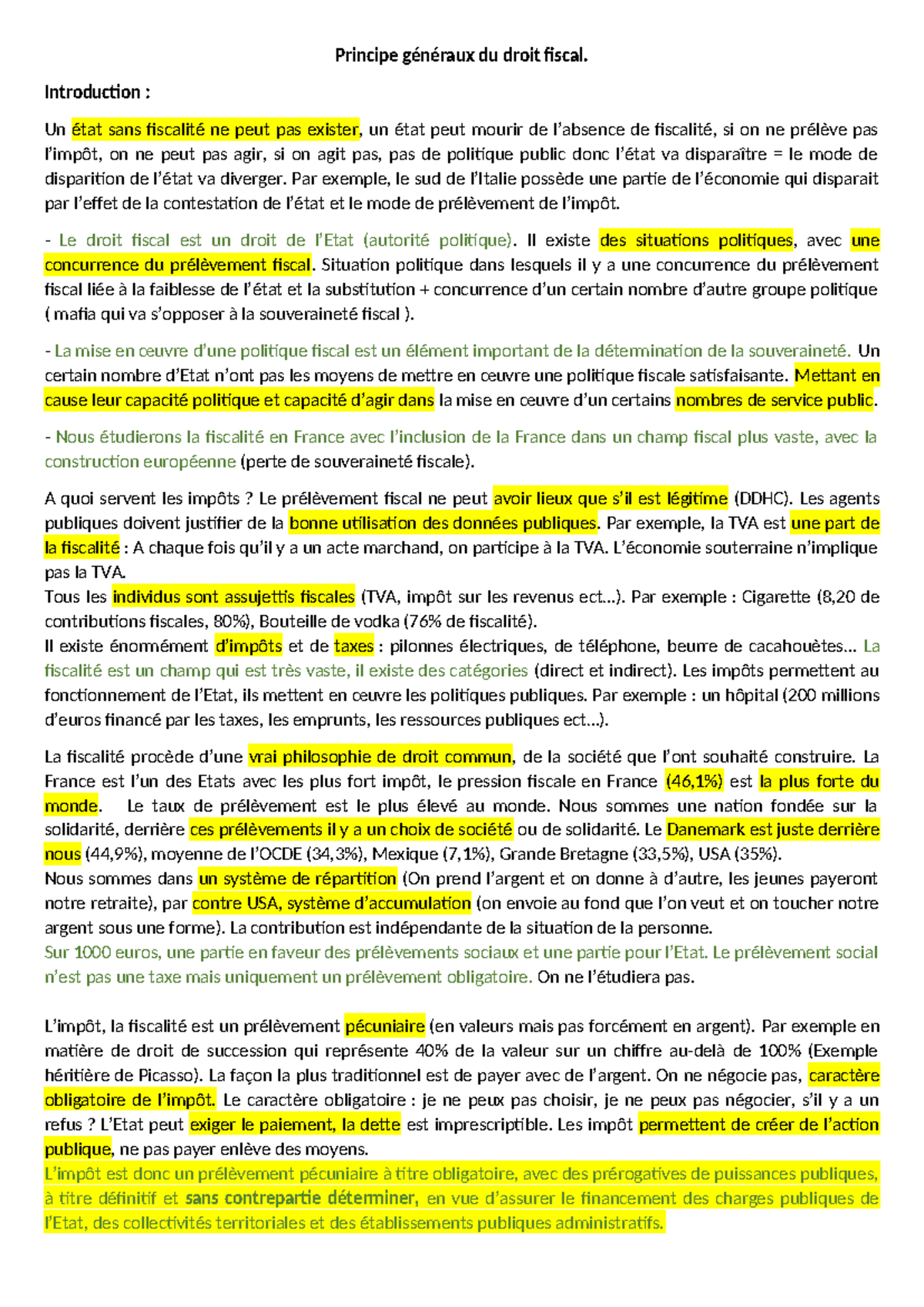 Principes généraux du droit fiscal - Cours de Droit Fiscal - Studocu