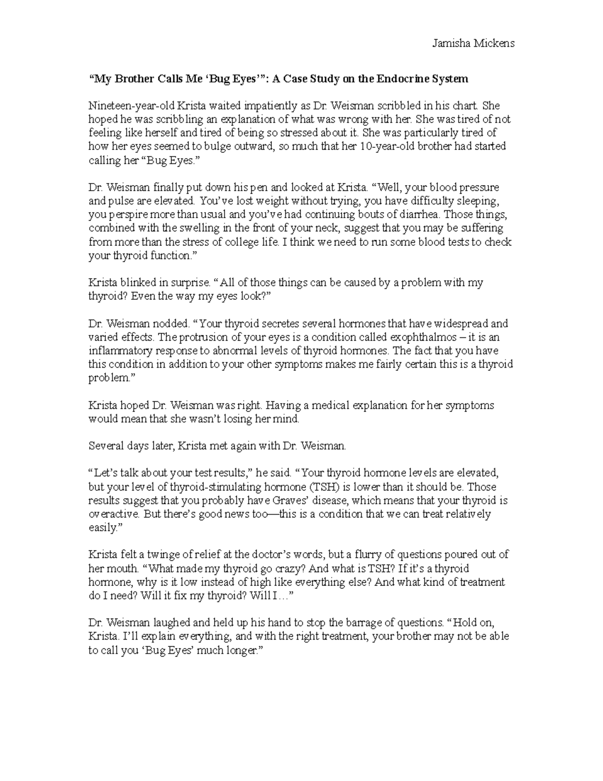 Case Study: Endocrine System & Graves' Disease (BIO 201) - Studocu