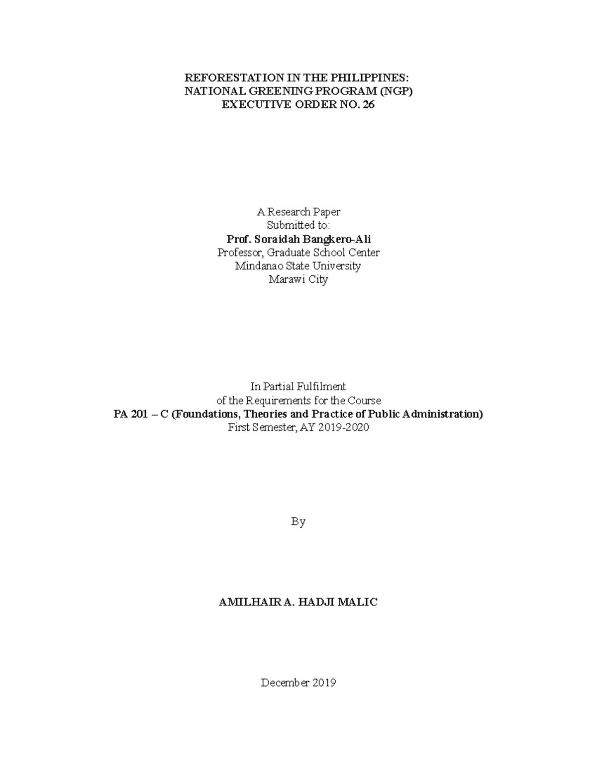 PA 201 Research Paper: Reforestation & National Greening Program NGP ...