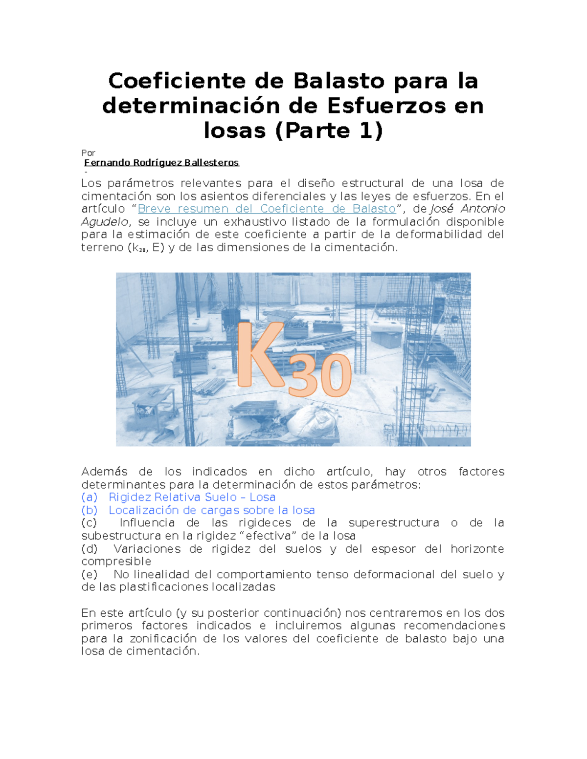 Coeficiente de Balasto para la determinación de Esfuerzos en losas ...