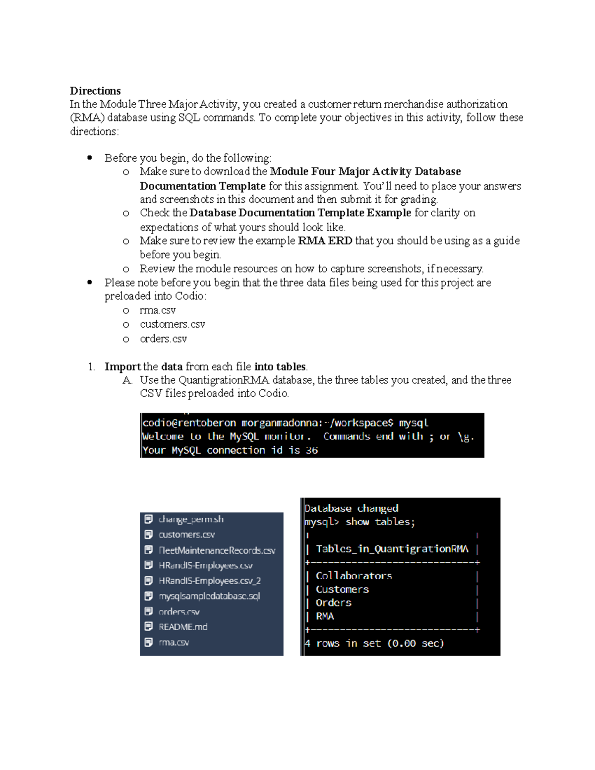 Mod 4 Major Activity: RMA Database SQL Implementation Guide - Studocu