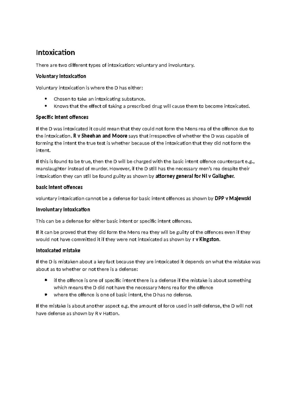Intoxication in Criminal Law - A Level Law Guide (OCR) - Studocu