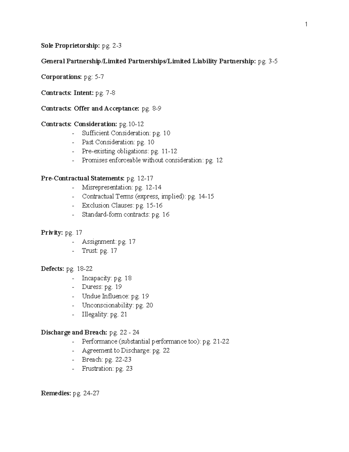 LAW 122 Notes: Understanding Sole Proprietorships and Contracts - Studocu