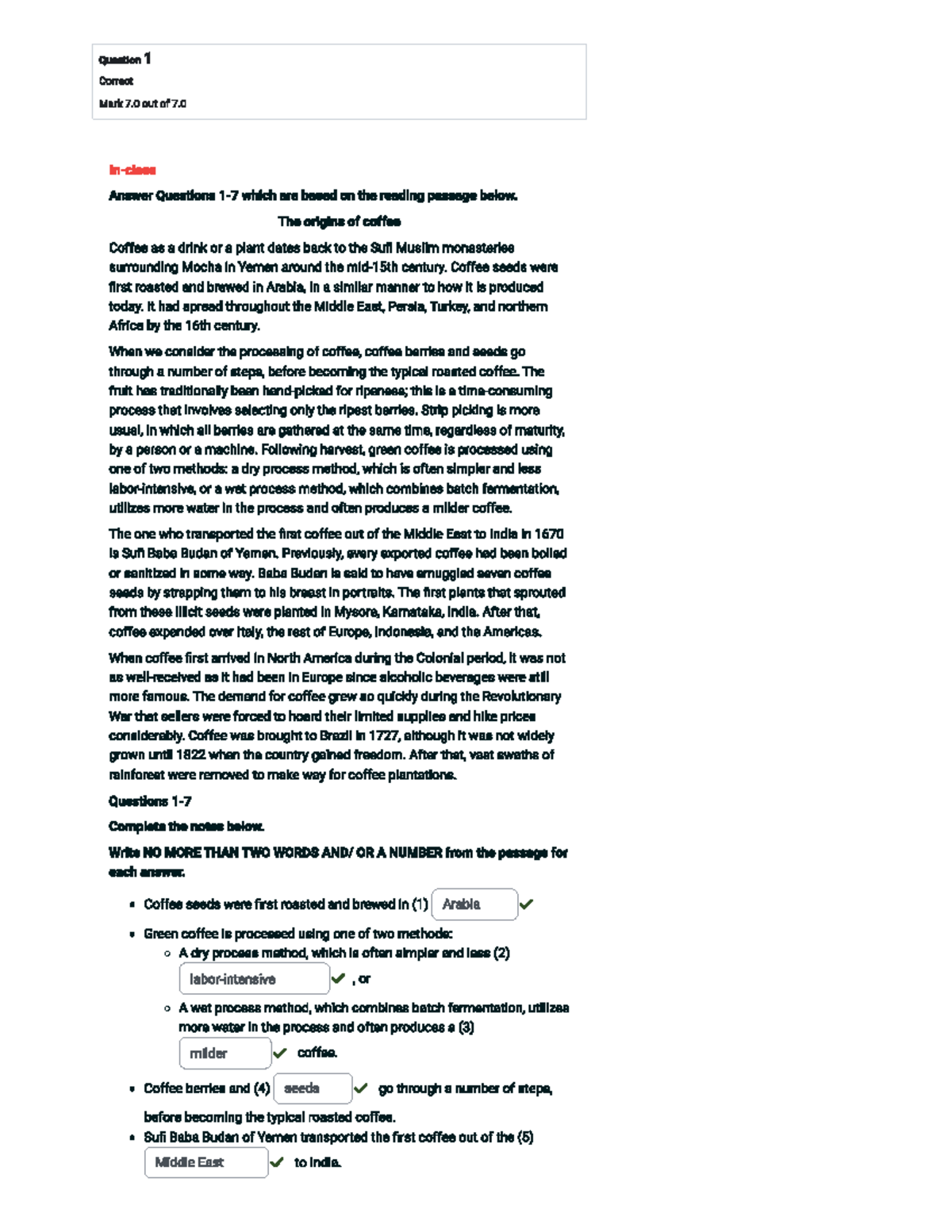 U6. Coffee Origins & Processing: Reading Practice Flow Chart - Studocu