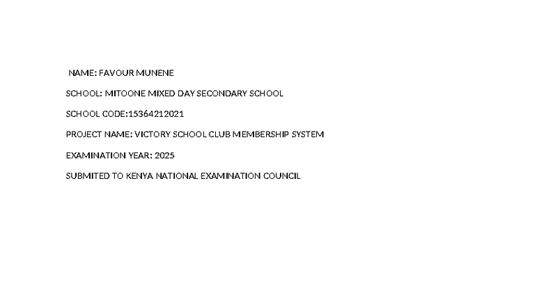 Victory School Club Membership System Project Report (2025) - Studocu