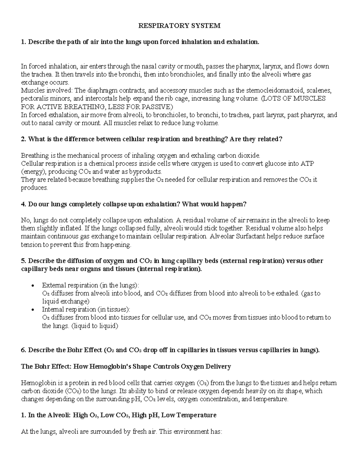 EXAM 3 Study Guide: Respiratory System Insights (BIO 101) - Studocu