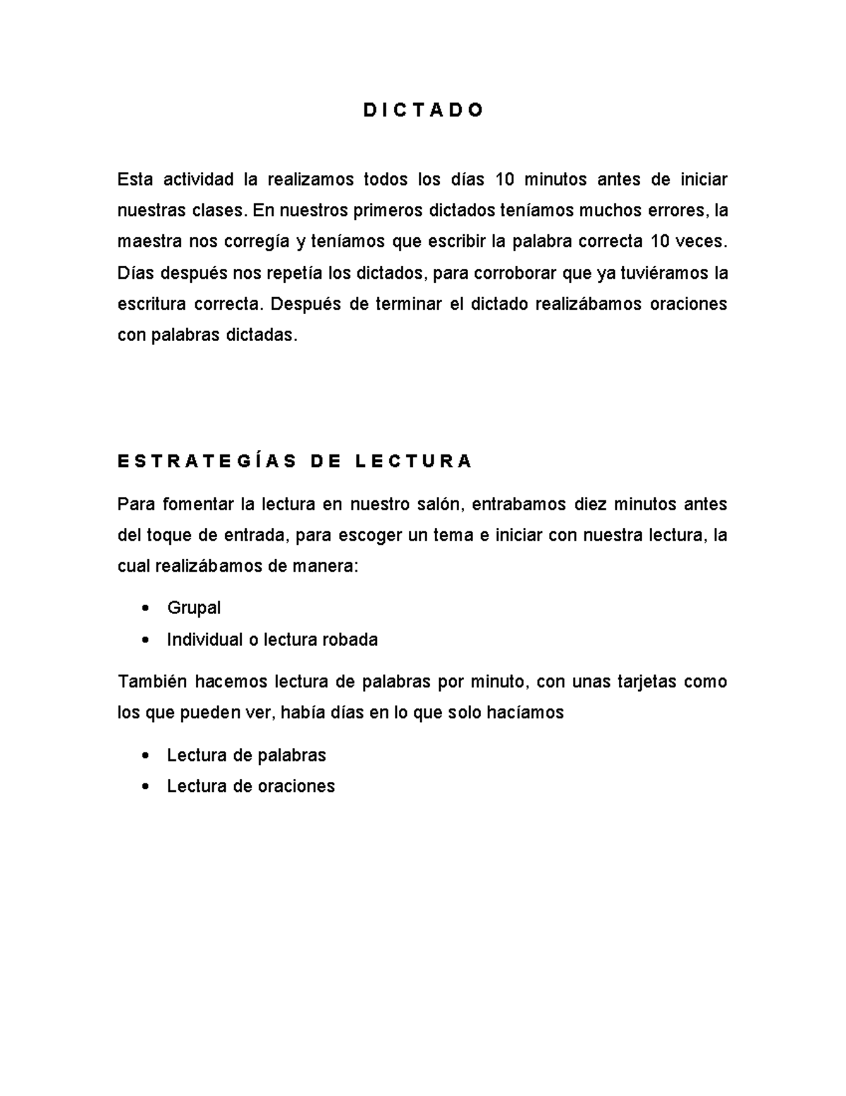 DICTADO 1: Estrategias de Lectura y Escritura en Español - Studocu