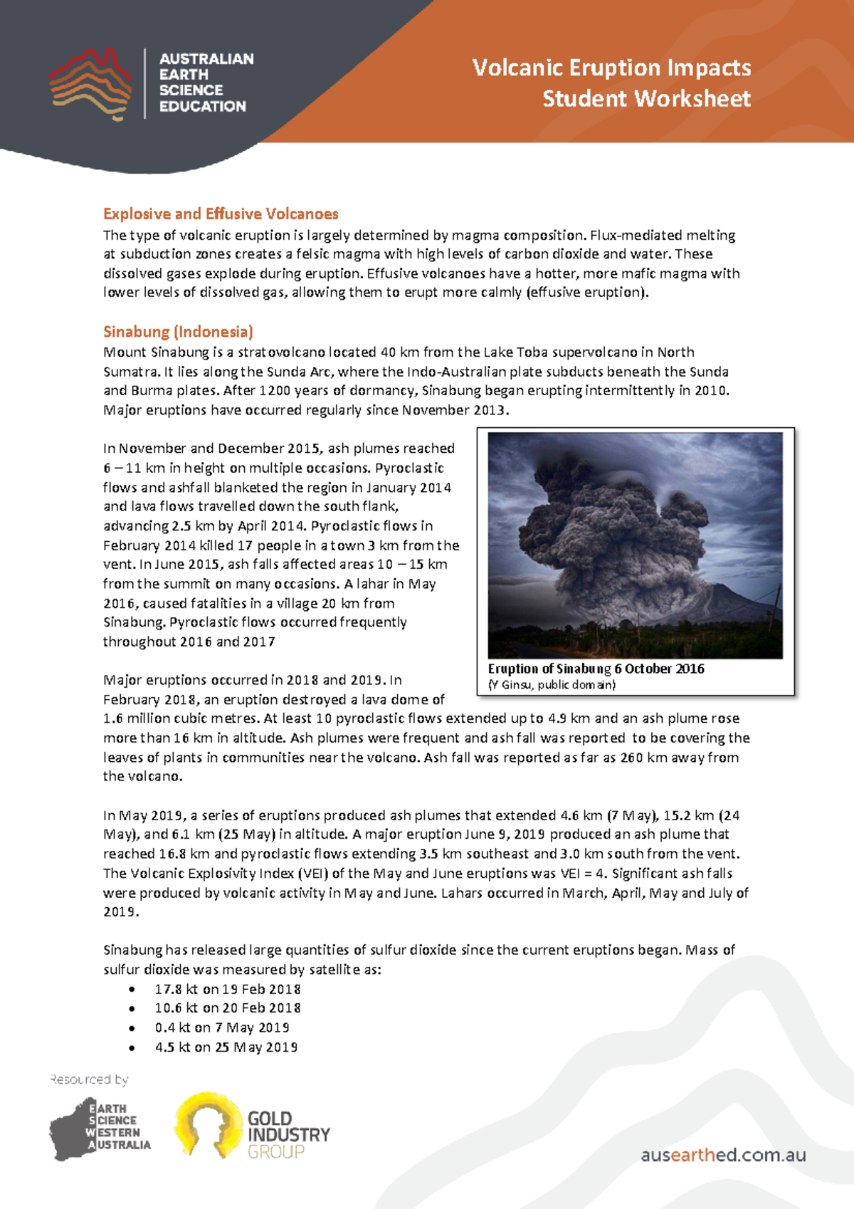 Volcanic Eruptions Impacts Student Worksheet (Explosive & Effusive ...
