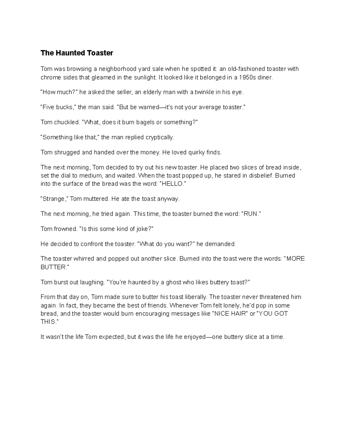 The Haunted Toaster - Google Docs - The Haunted Toaster Tom was ...