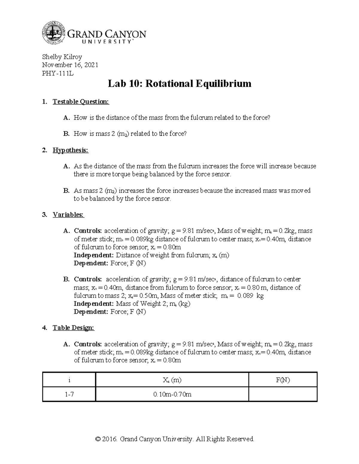 SKilroy-PHY-111L-Lab 10: Exploring Rotational Equilibrium - Studocu
