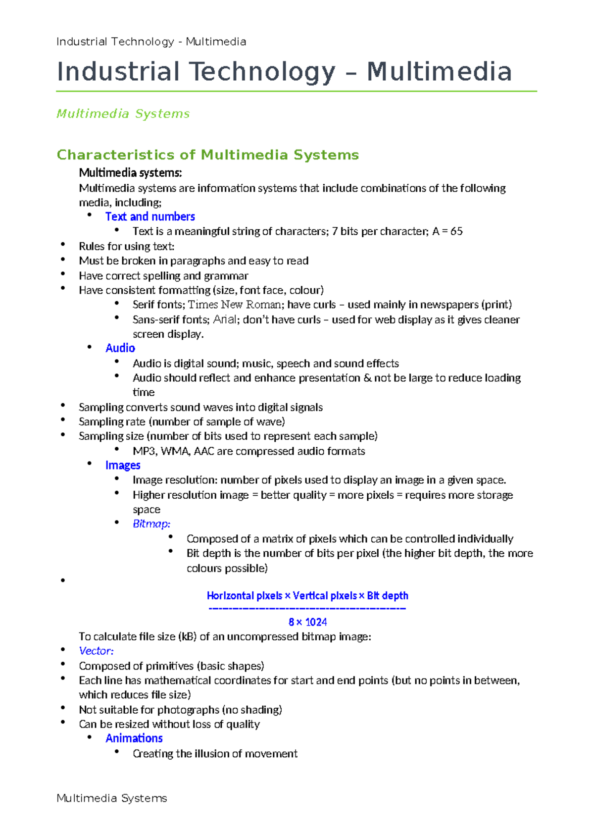 Industrial Technology Multimedia Systems Overview (Course Code: INDTECH ...