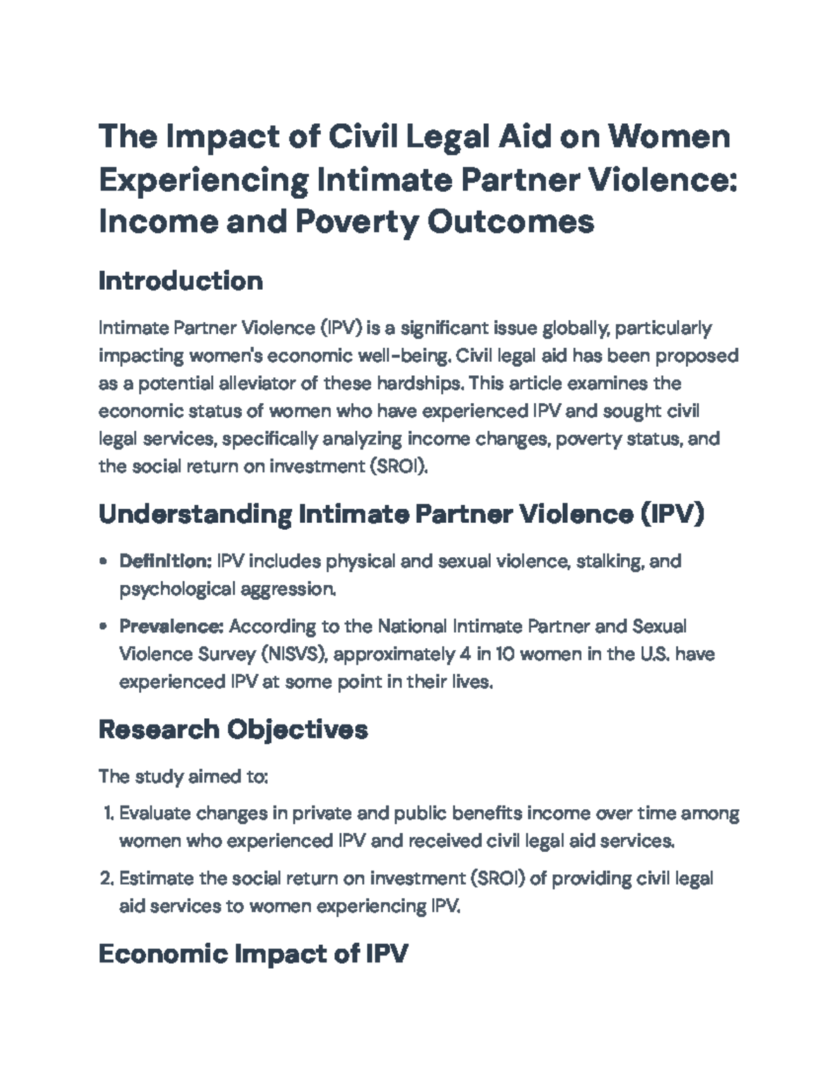 The Economic Benefits of Civil Legal Aid for Women Facing IPV - Studocu
