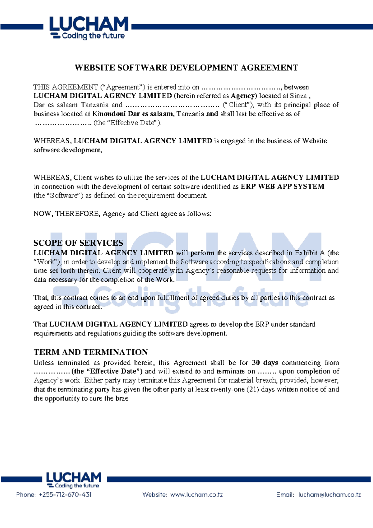 ERP - Final Project: Website Software Development Agreement - Studocu