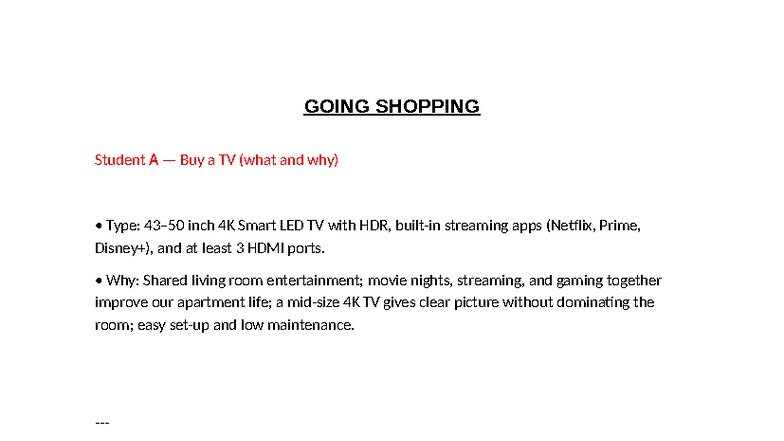 Scenario 3 - Going Shopping: TV vs Laptop Decision Analysis - Studocu