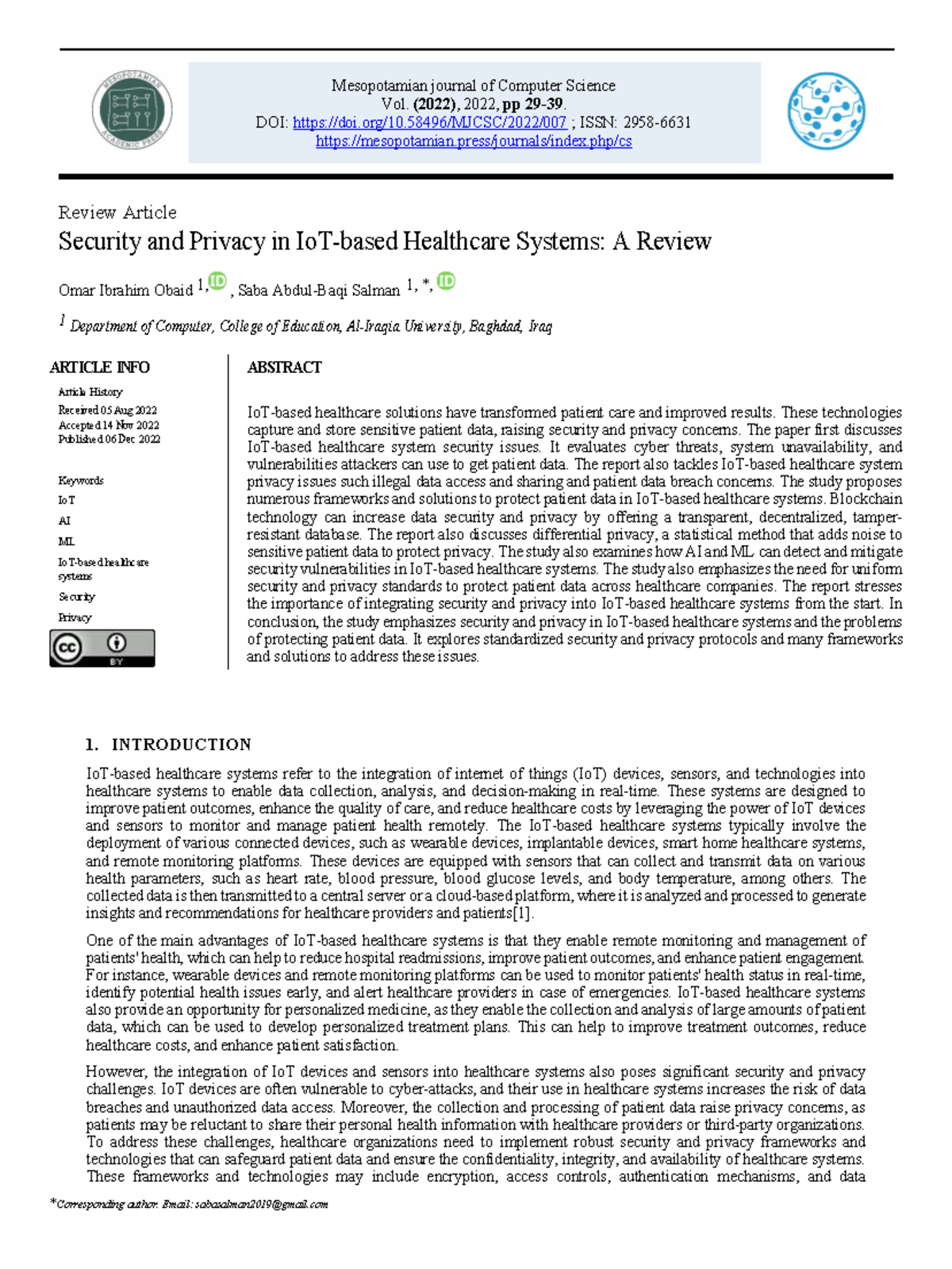 Security and Privacy in Healthcare Systems: A Comprehensive Review (CS ...