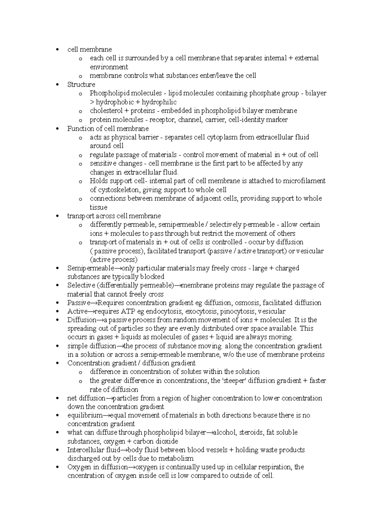 Cell Membrane Structure and Function - ATAR 11 Exam Notes - Studocu