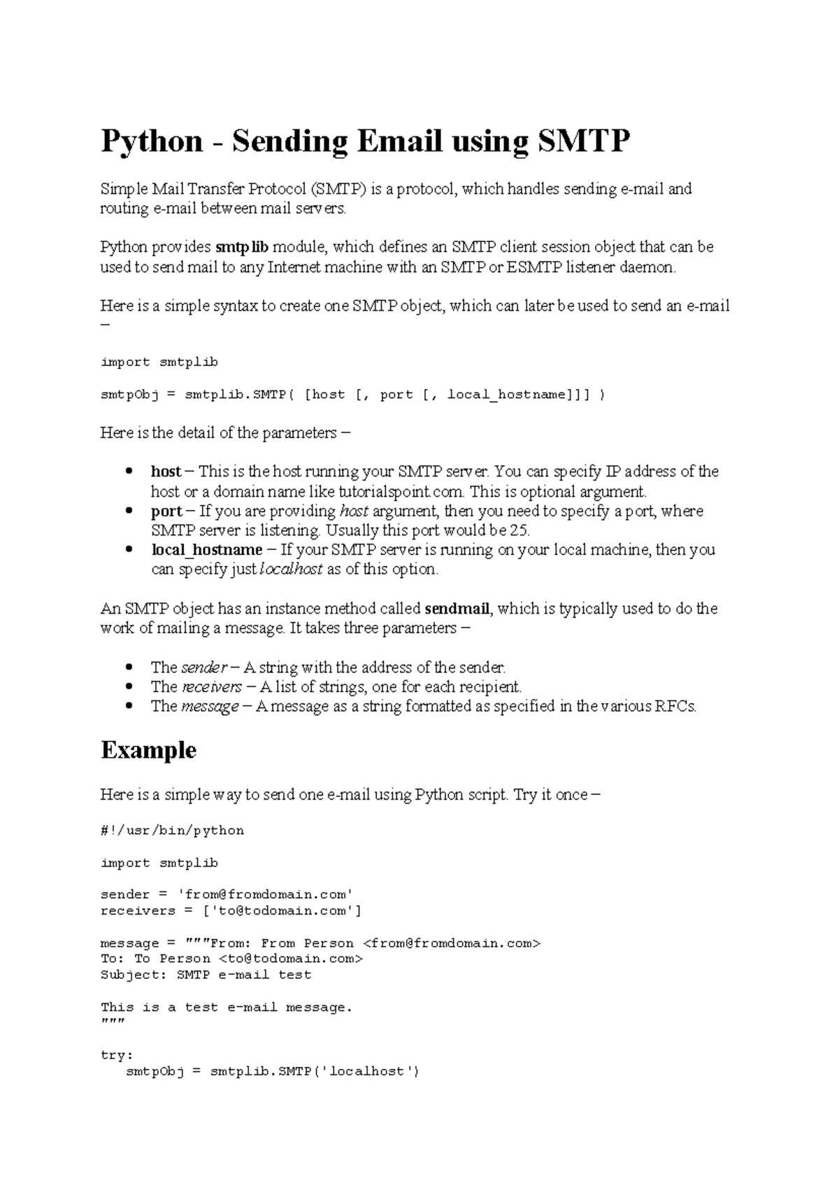 Sending emails Python - Example program - Python - Sending Email using SMTP Simple Mail Transfer ...