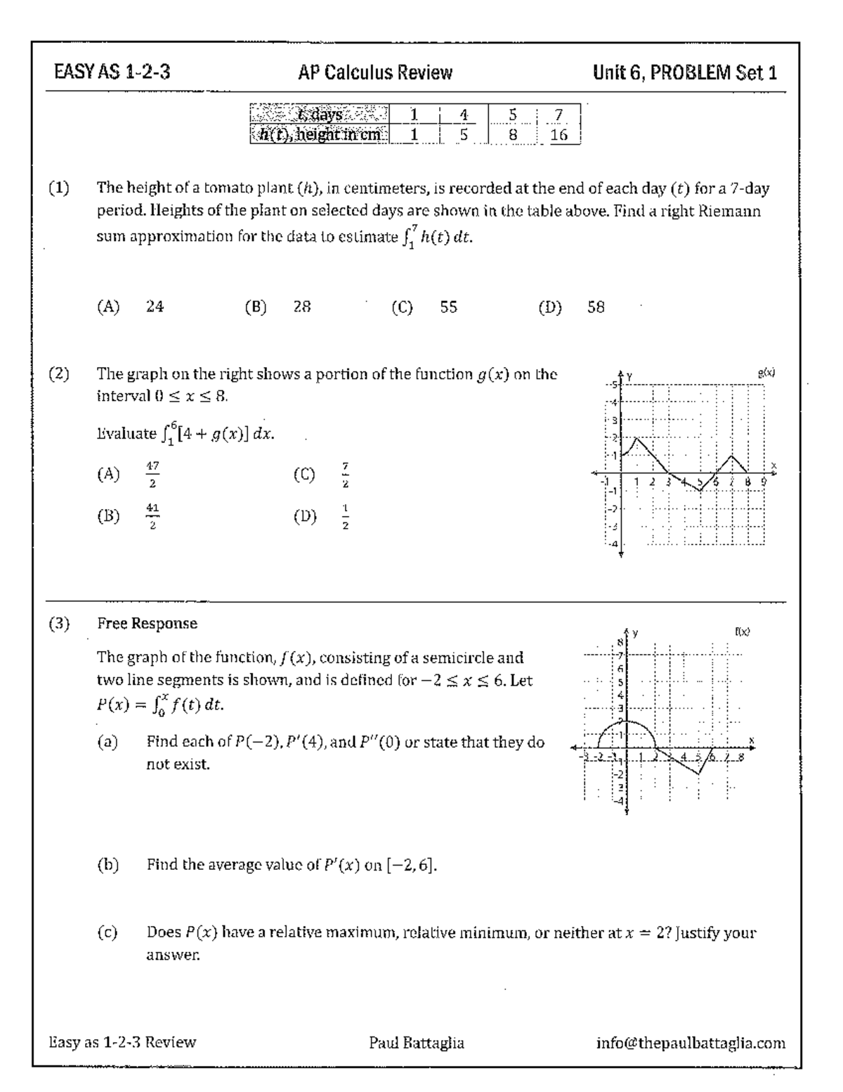 Unit 6 & 8 AP Calculus Review Problem Sets - Studocu