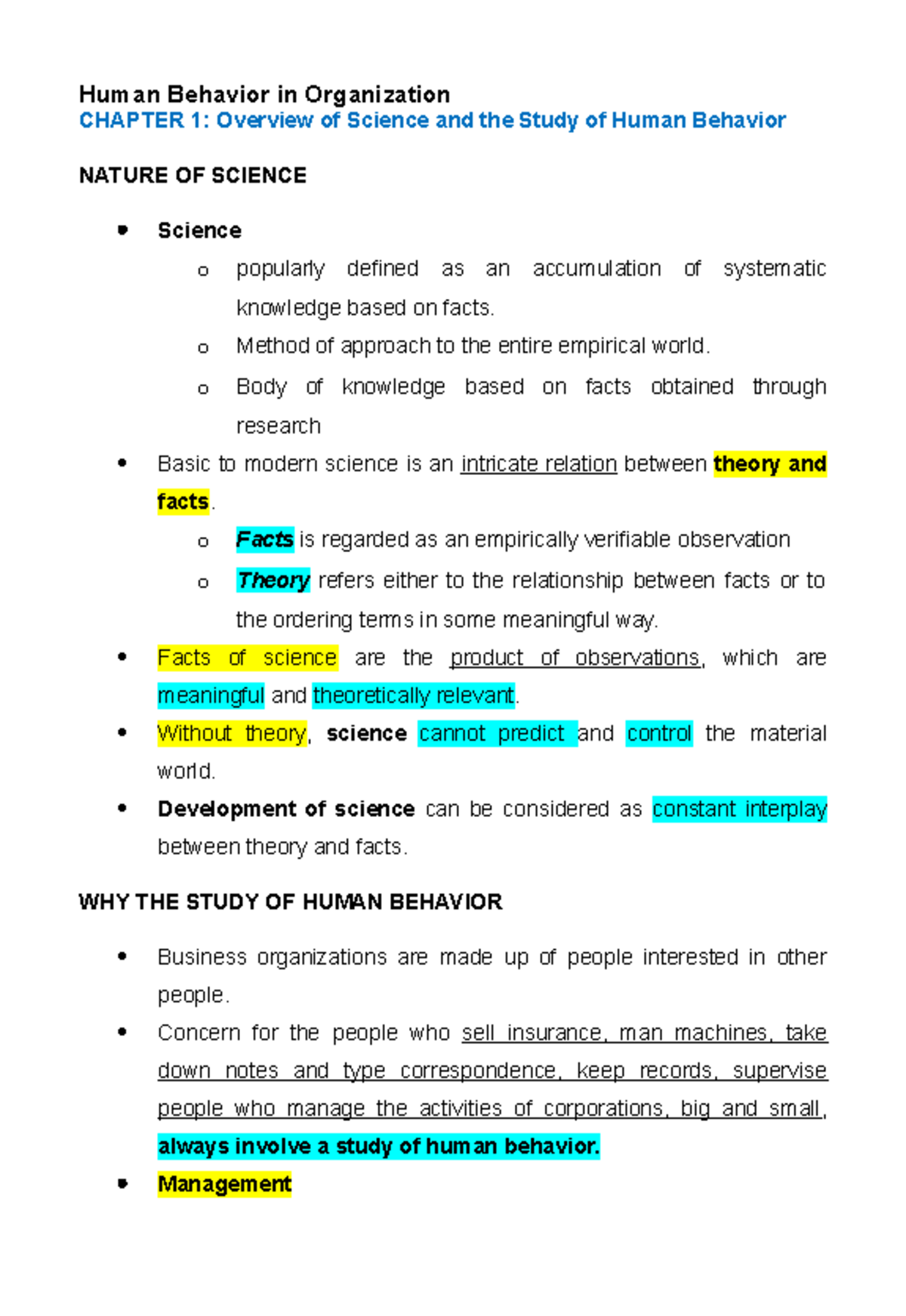 HBO-lecture - foe human behavior in organization - CHAPTER 1: Overview ...