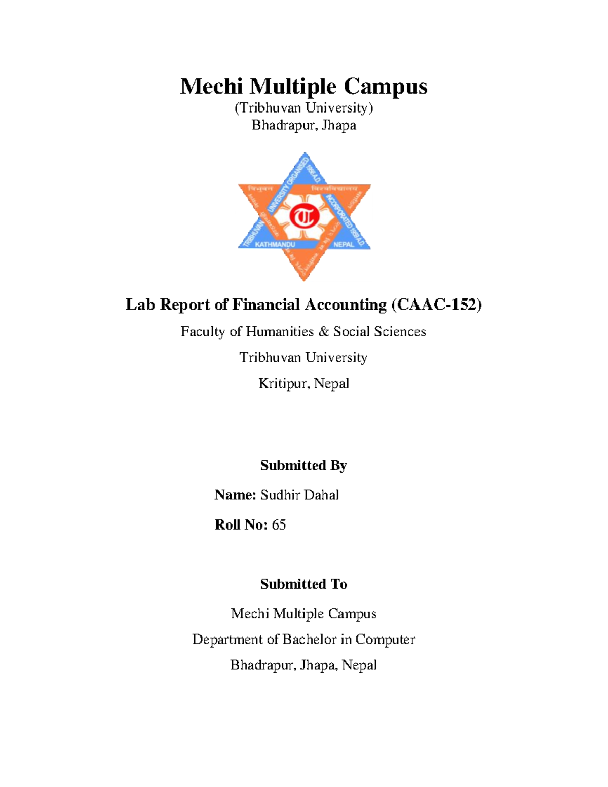 Financial Accounting Lab Report (CAAC-152) - Detailed Analysis - Studocu