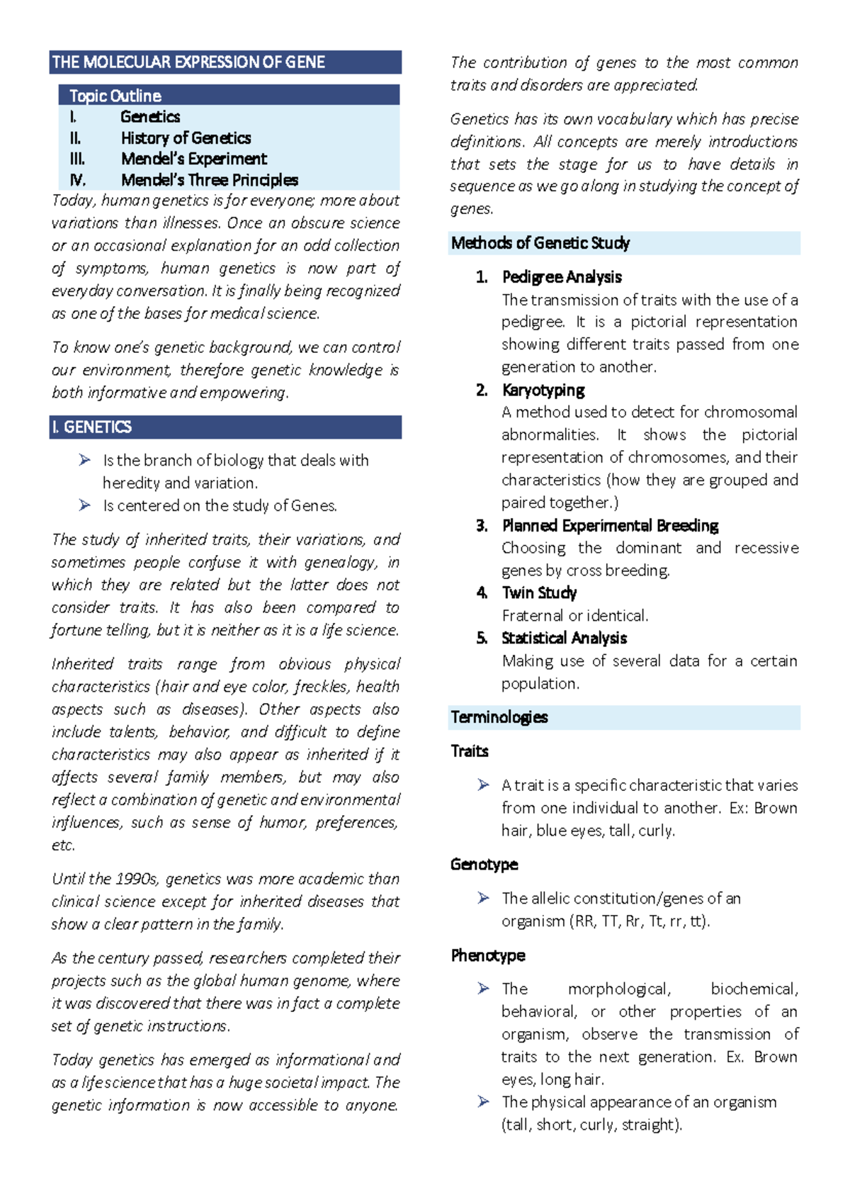 Molecular Expression of Gene: Genetics Overview and Principles - Studocu