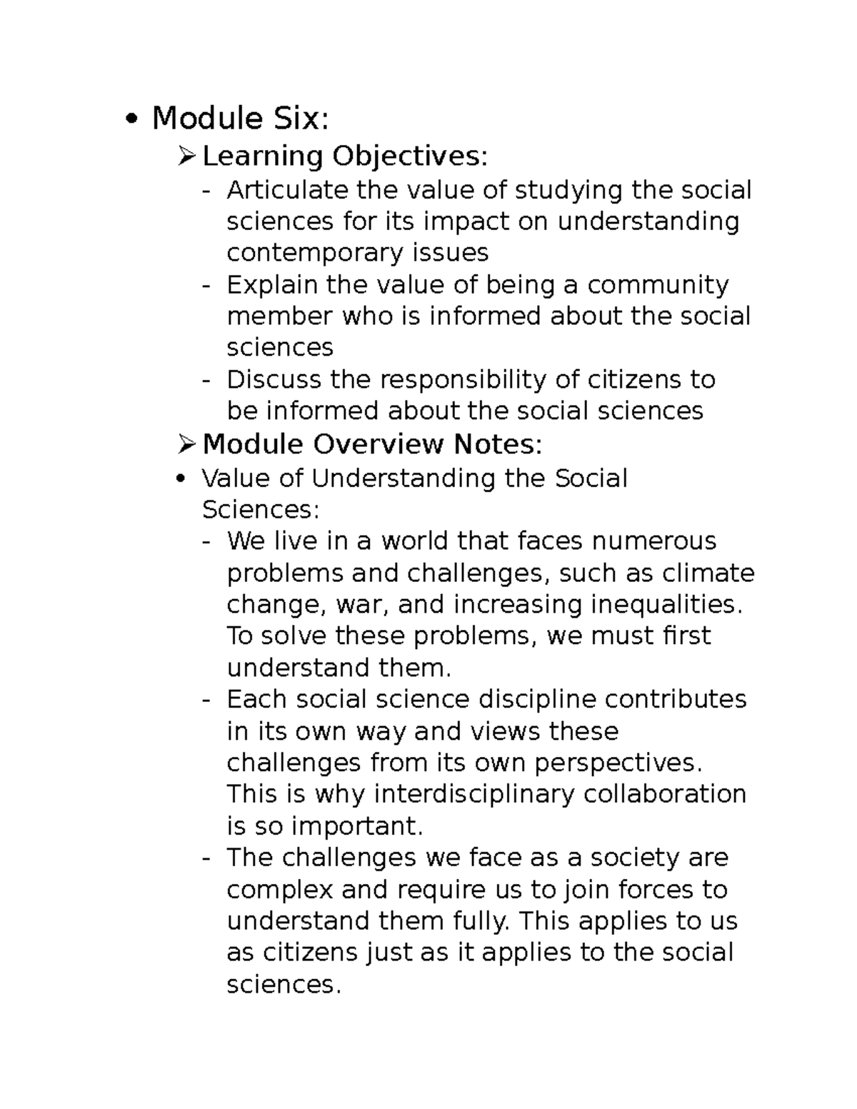 Module Six of perspectives of the social sciences - Module Six ...