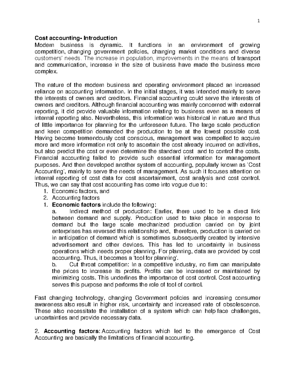 1.Cost Accounting: Introduction to Modern Business Dynamics - Studocu