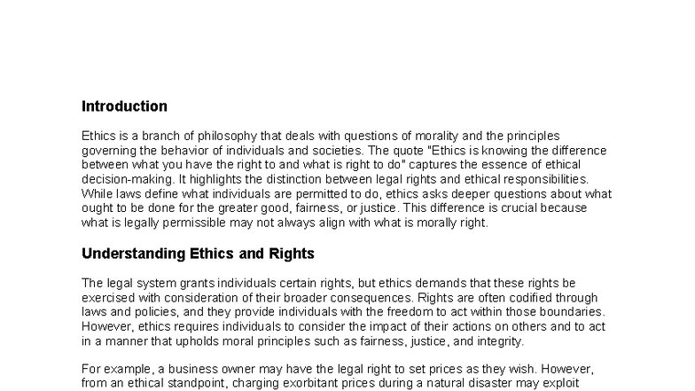 Ethics and Rights: Understanding Morality vs. Legality in Society - Studocu