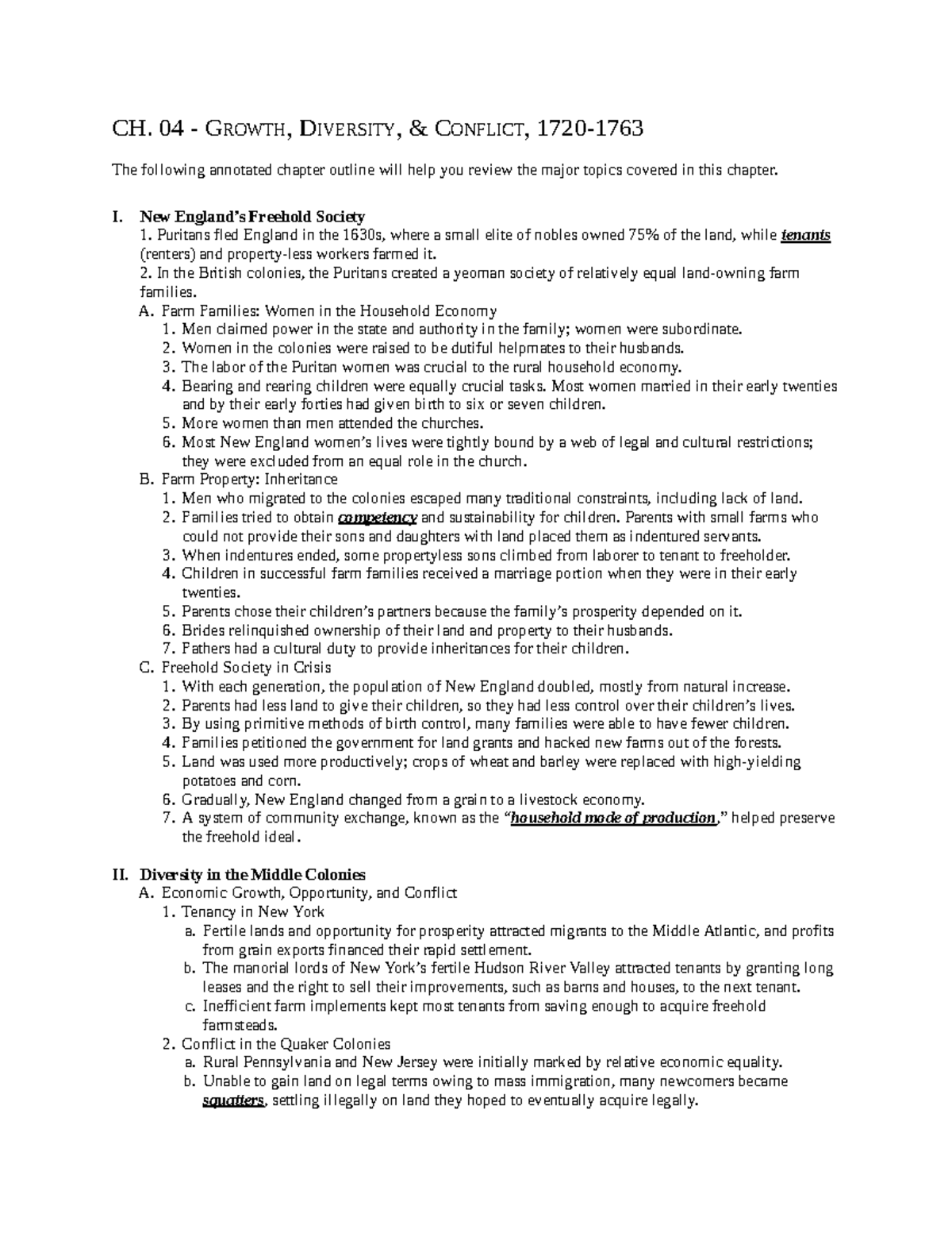 Ch. 04 Outline: Growth, Diversity, and Conflict in Early America - Studocu