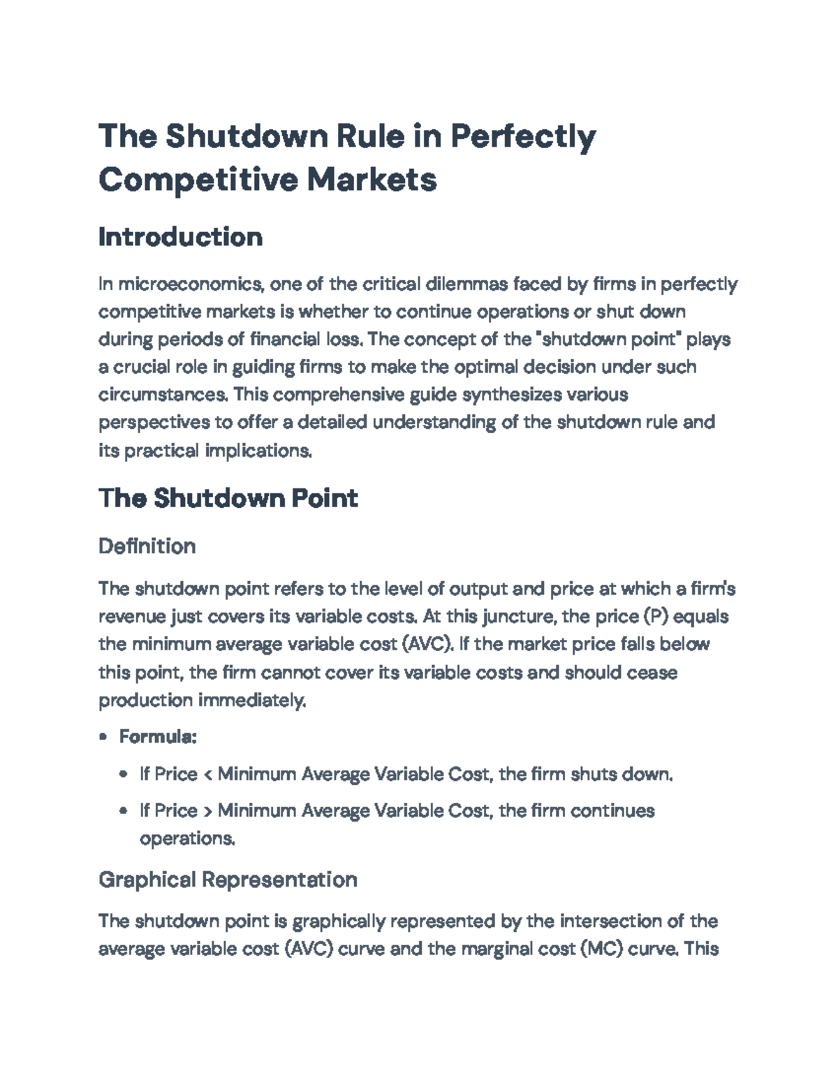 Understanding the Shutdown Rule in Perfectly Competitive Markets: A ...