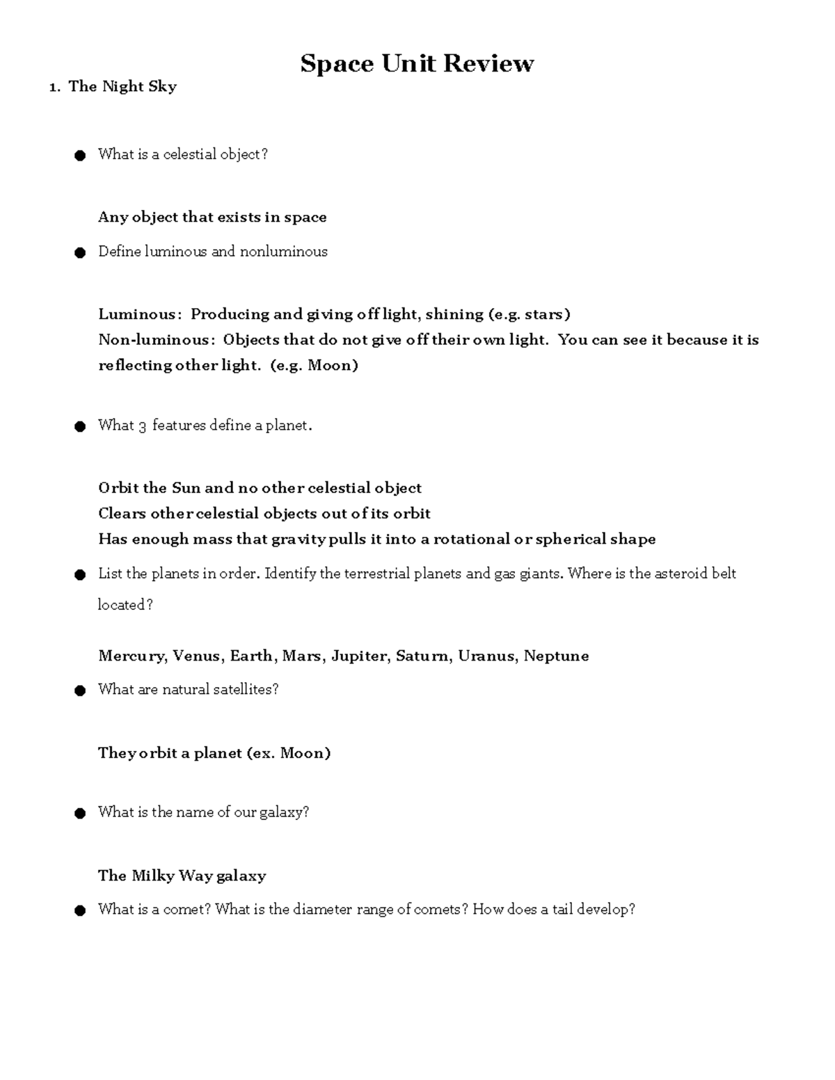 (4.9) Space Unit Review: Celestial Objects, Planets, and Exploration ...