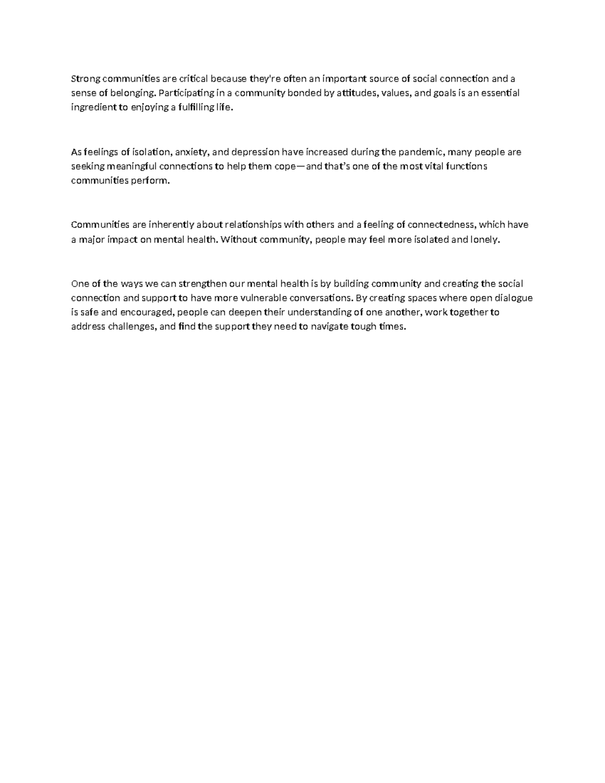 Communities - Perdev-Activity - Strong communities are critical because ...