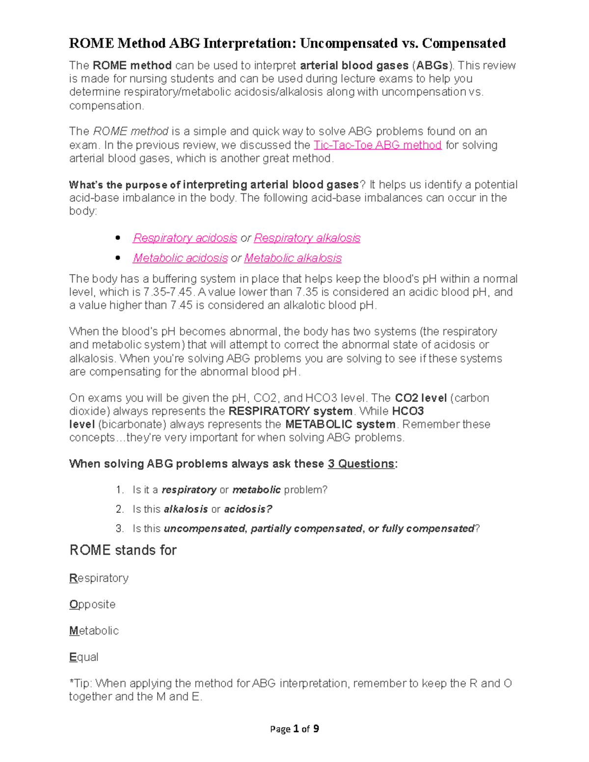 ABG Interpretation Using ROME Method: Compensated vs. Uncompensated ...